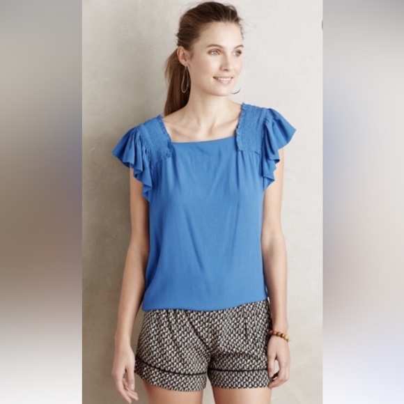 Maeve | Tops | Anthropologie Maeve Epaulet Ruffle Top Blue Size 4 ...